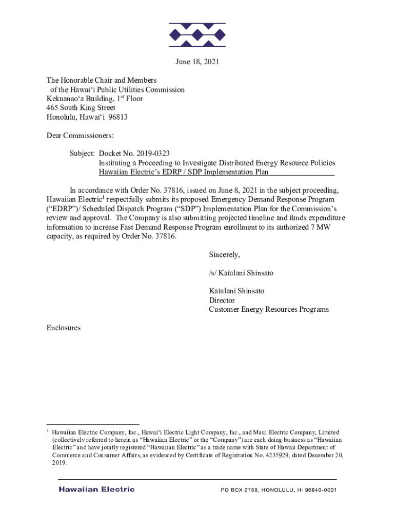 Fillable Online The Honorable Chair and Members of the Hawaii Public ...