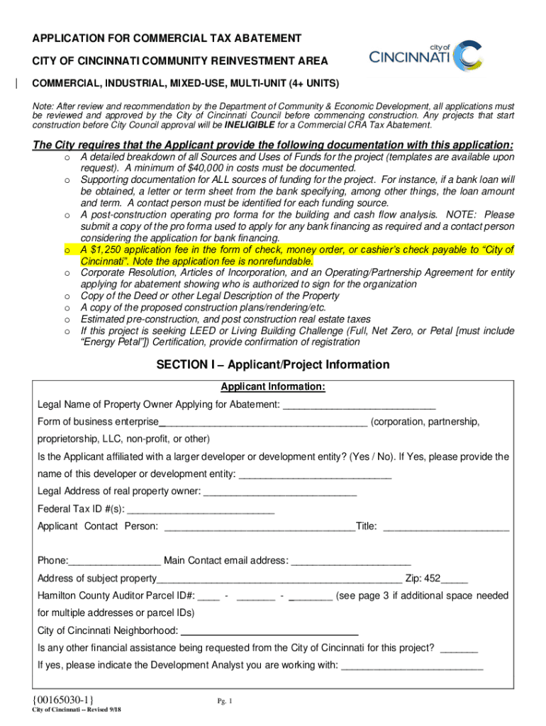 Fillable Online application for commercial tax abatement city of ...