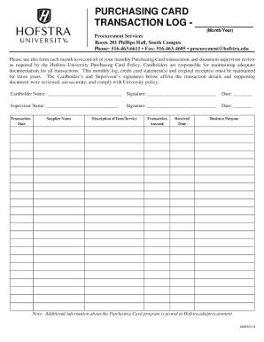 Fillable Online Procurement Form Purchasing Card Transaction Log Fax ...