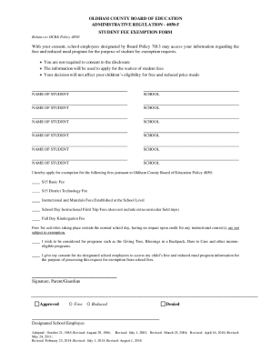 Fillable Online OCBE 4050-F Student Fee Exemption Form. OCBE 4050-F ...