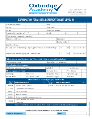 Fillable Online Examination form: GETC Certificate (ABET LEVEL 4) Fax ...