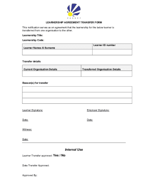 Fillable Online fasset org Learnership Agreement Transfer Form 2021 ...