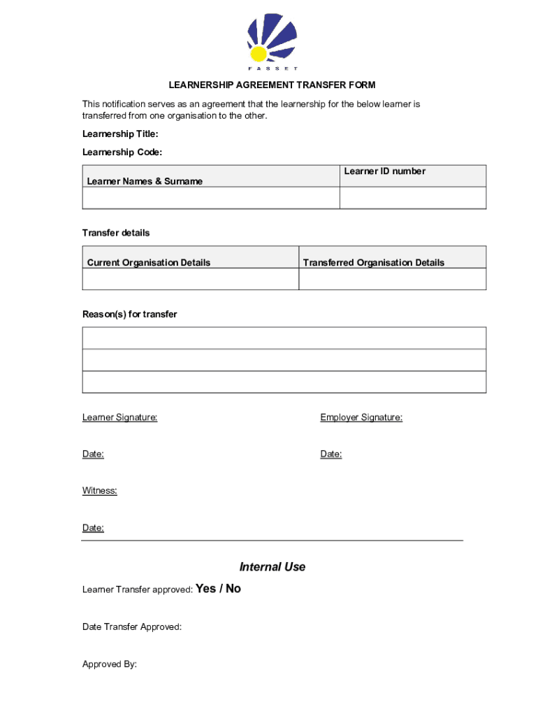 Fillable Online fasset org Learnership Agreement Transfer Form 2021 ...