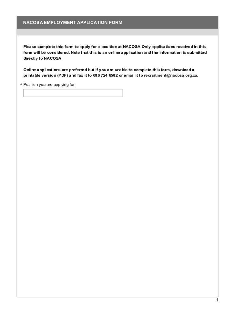 Fillable Online NACOSA EMPLOYMENT APPLICATION FORM Fax Email Print ...