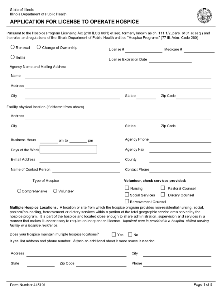 Fillable Online Form 445101 "Application for License to Operate Hospice ...