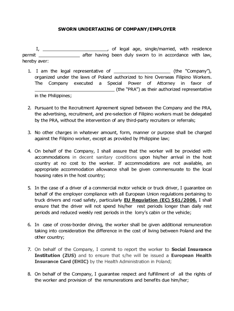 Fillable Online SWORN UNDERTAKING OF COMPANY/EMPLOYER Fax Email Print ...
