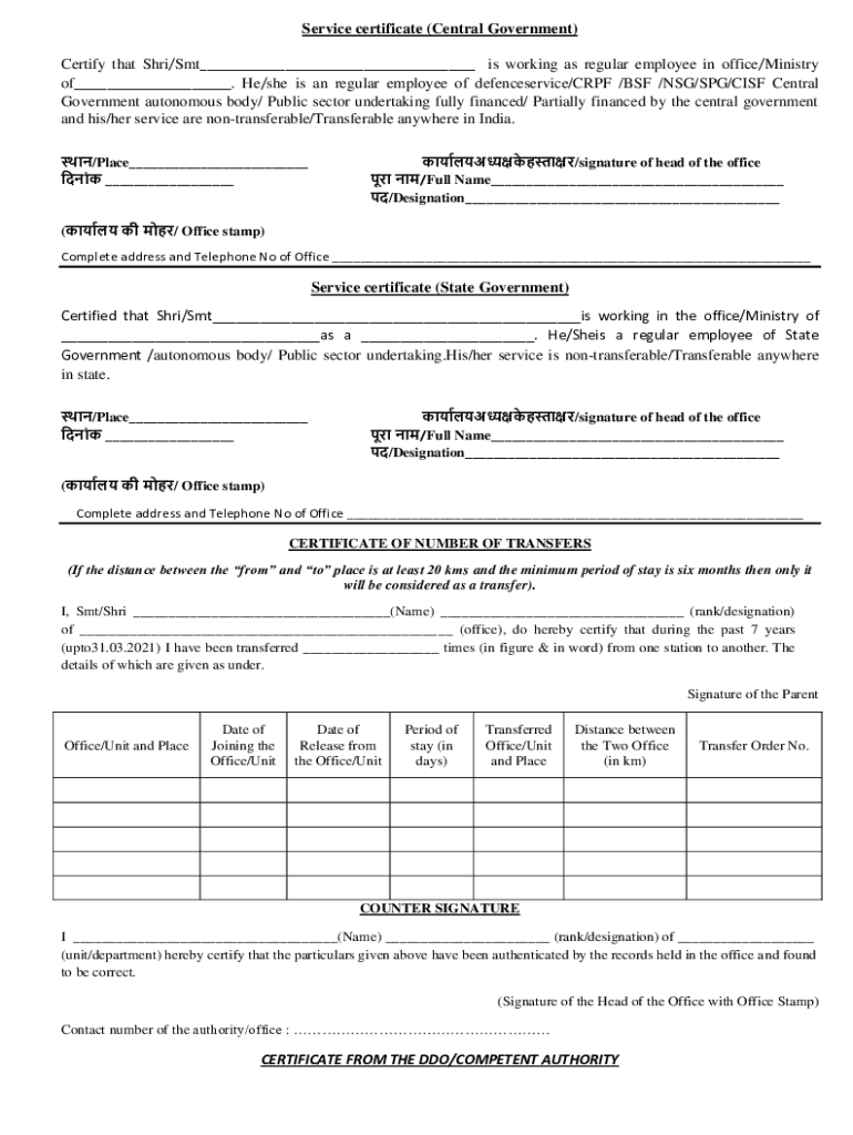 Fillable Online Format Service Certificate Central Govt - Scribd Fax ...