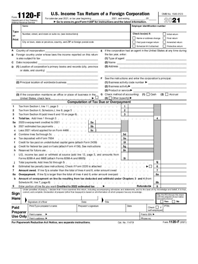 2021 Form IRS 1120 F Fill Online Printable Fillable Blank PdfFiller