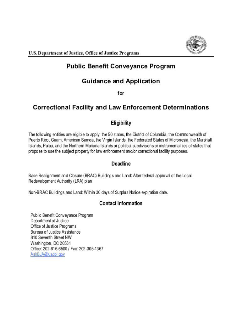 Fillable Online Public Benefit Conveyance Program. Guidance and ...