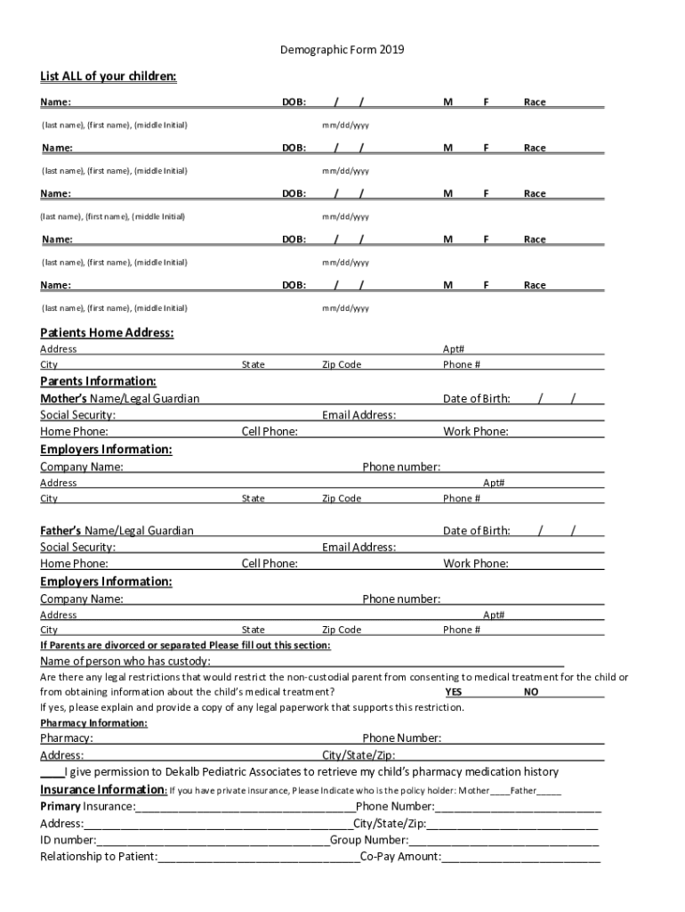 Fillable Online Patient Demographic Fillable - Dekalb Pediatric Fax Email Print - pdfFiller
