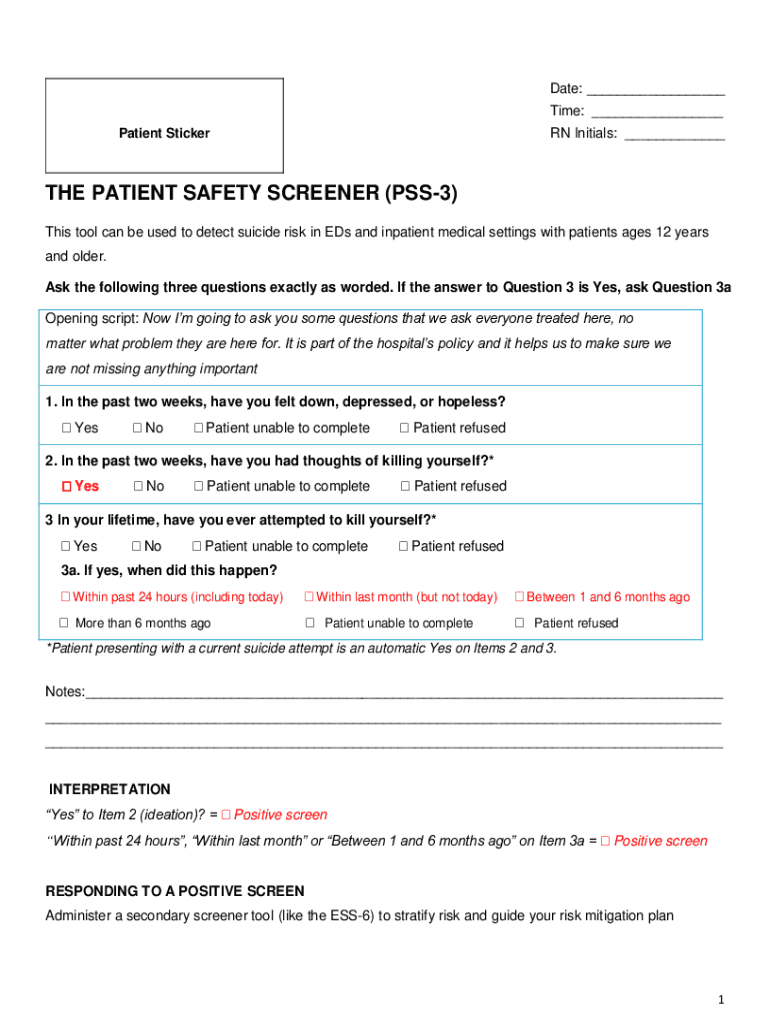 Fillable Online The Patient Safety Screener: A Brief Tool to Detect ...