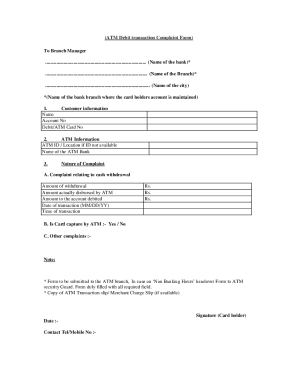Fillable Online Customers Complaint Form for Debit Card or ATM ...