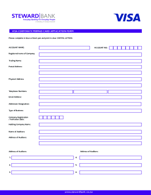 Fillable Online Visa Corporate Account FORM - office print ready Fax ...