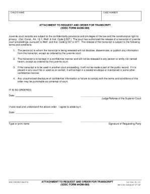 Fillable Online ATTACHMENT TO REQUEST AND ORDER FOR TRANSCRIPT ... Fax ...