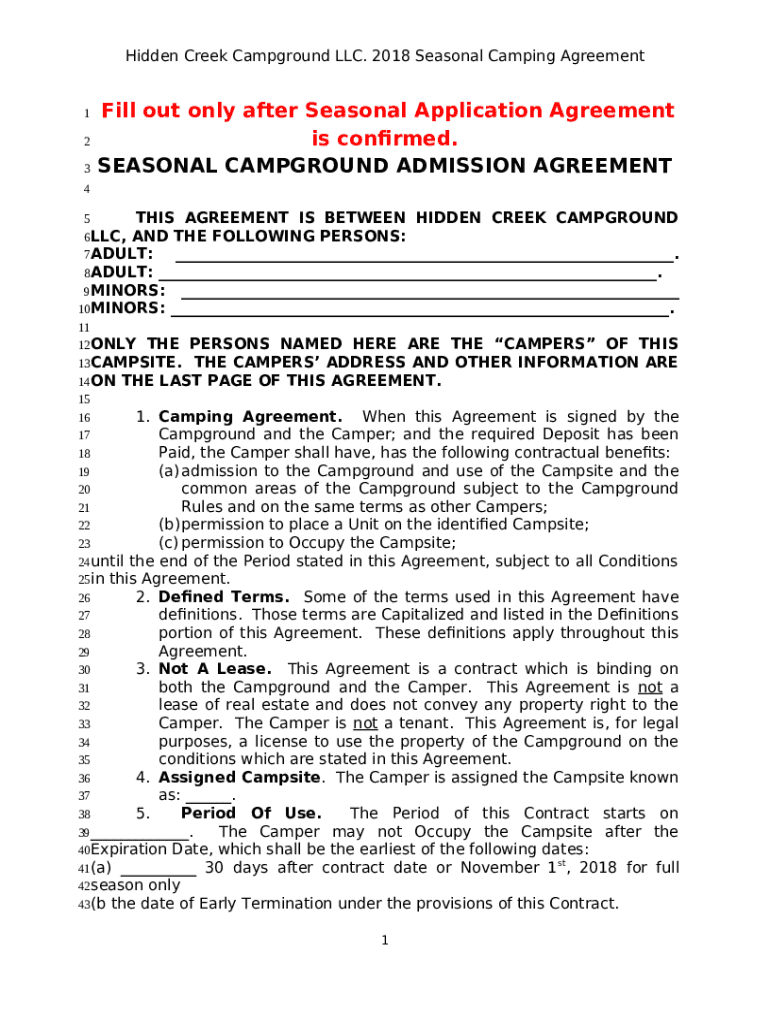 Seasonal Rental Agreement s Doc Template | pdfFiller