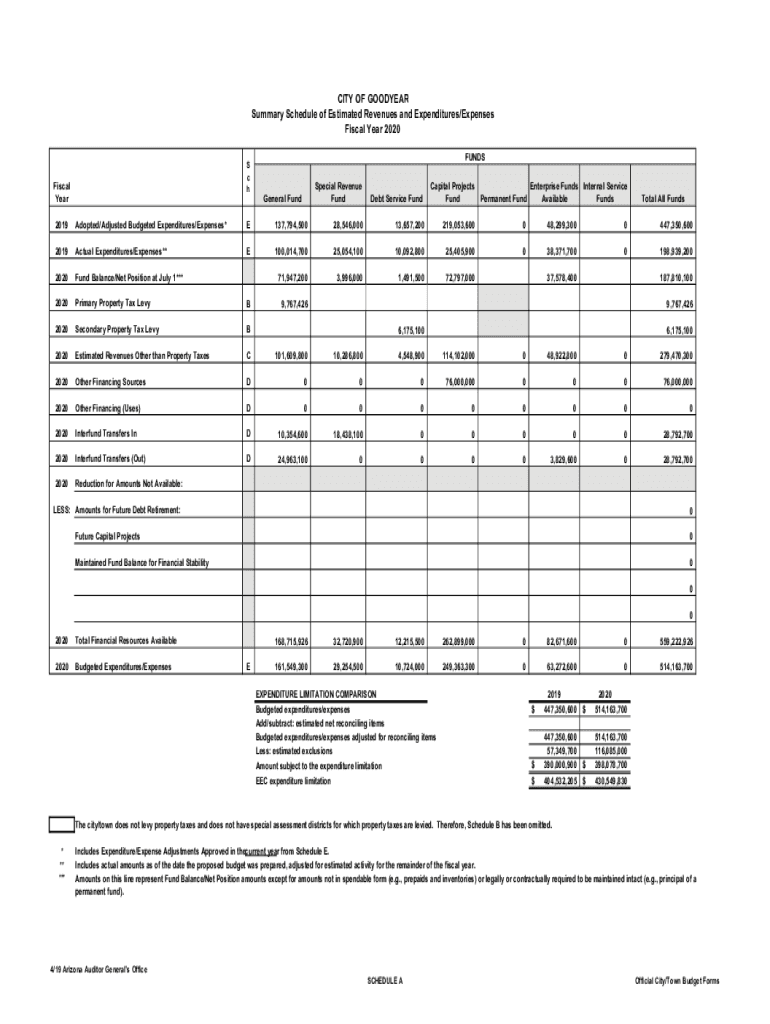 Fillable Online www.goodyearaz.govhomeshowdocumentCITY/TOWN OF GOODYEAR Summary Schedule of ...