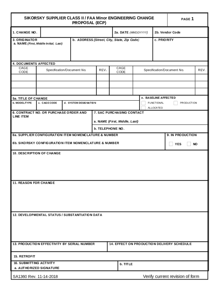 SIKORSKY SUPPLIER CLASS II / FAA Minor ENGINEERING CHANGE PROPOSAL (ECP ...