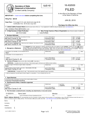 Fillable Online Instructions for Completing Form LLC-12Instructions for ...