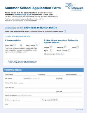 Fillable Online Summer School Application Form - SGUL Fax Email Print ...