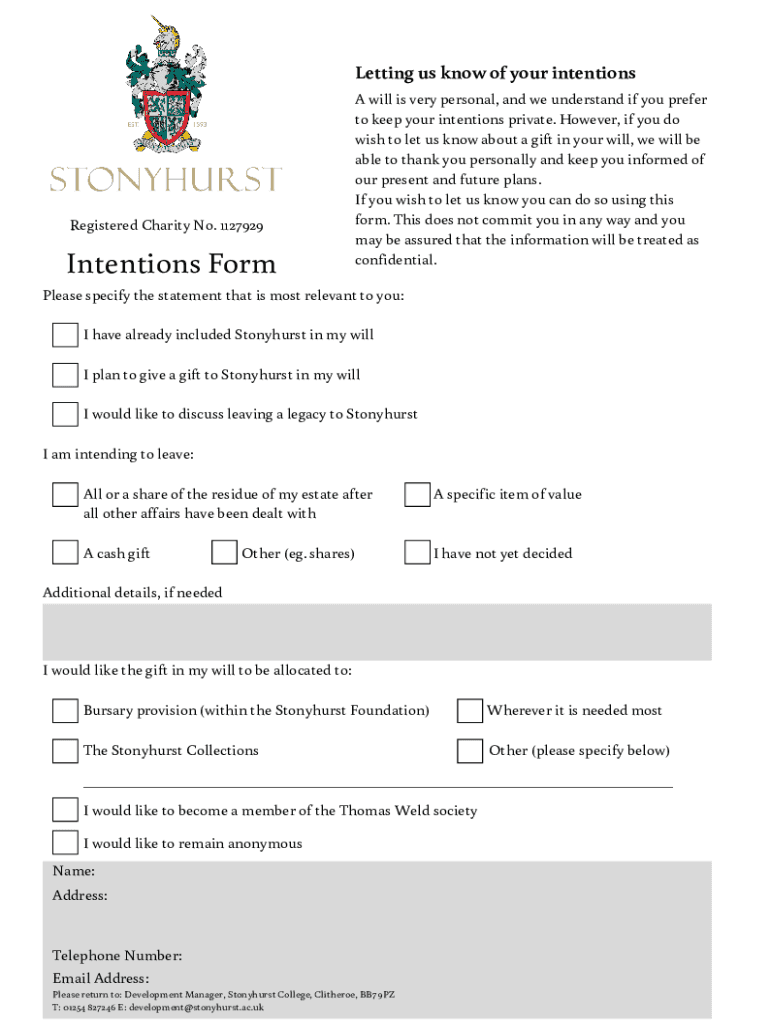 Fillable Online Intentions Form Fax Email Print - pdfFiller