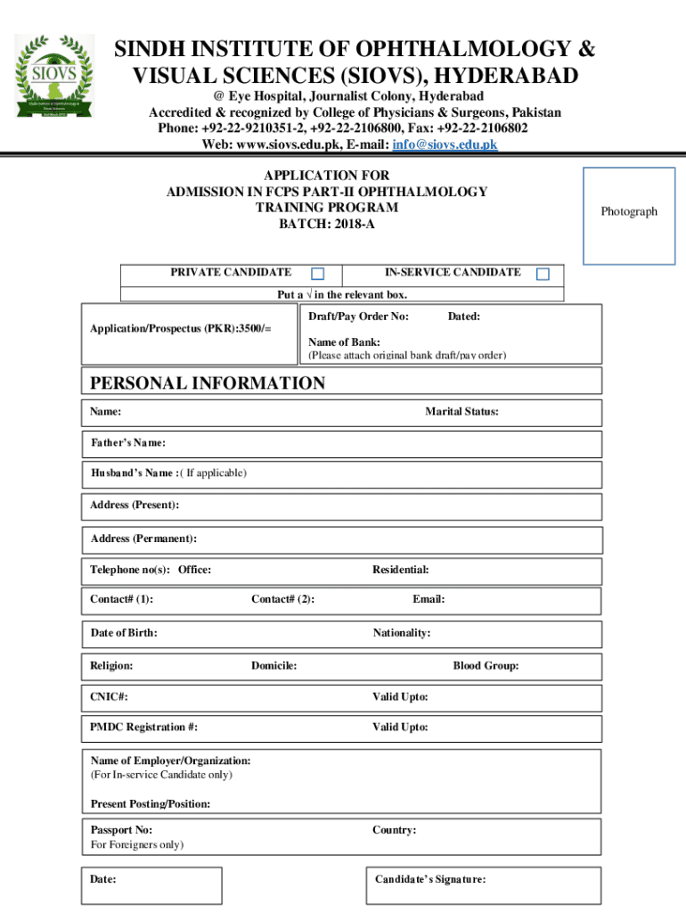 Fillable Online SINDH INSTITUTE OF OPHTHALMOLOGY & VISUAL SCIENCES ...