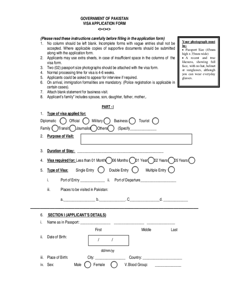 Fillable Online embassyofpakistanusa.org03Visa-Application ...