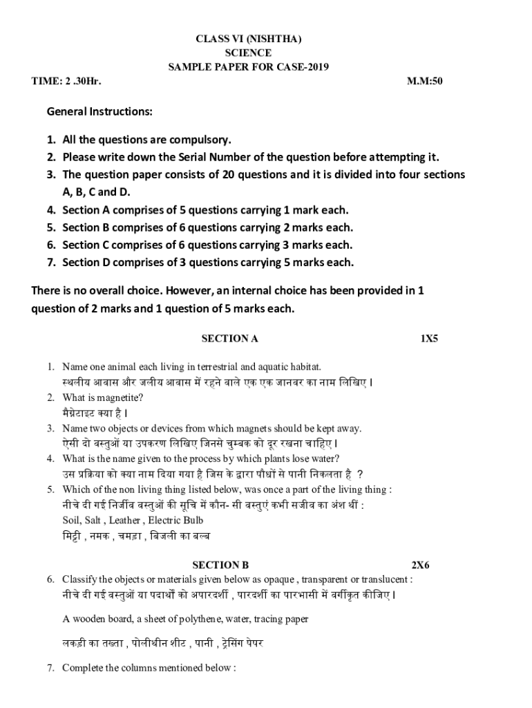 Edudel Sample Paper Class 6 - Fill Online, Printable, Fillable, Blank ...