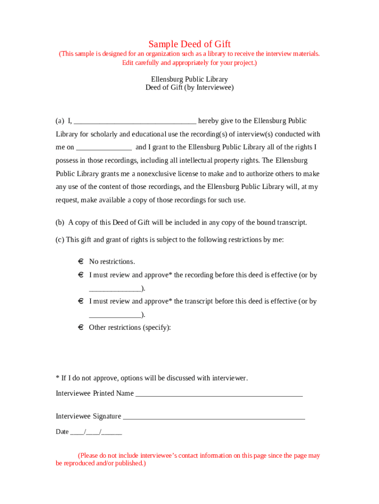 Deed of Gift - Sample Template to Fill out Word and PDFSample Deed of ...