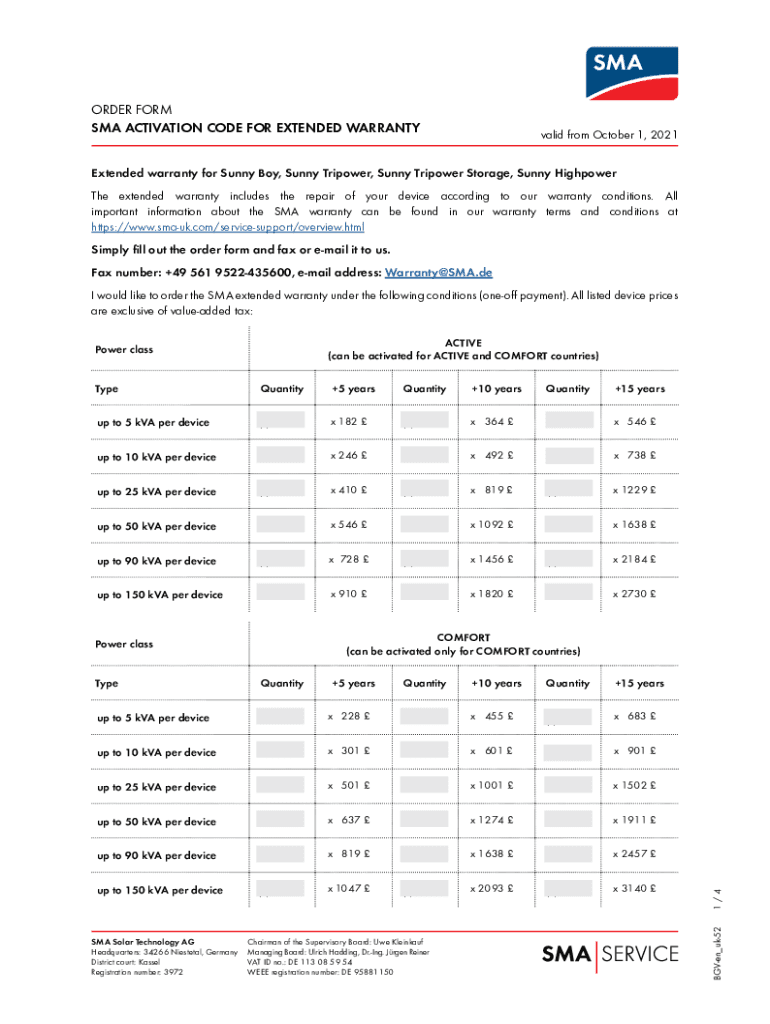 Fillable Online Fillable Online Order Form - SMA Extended Warranty ...