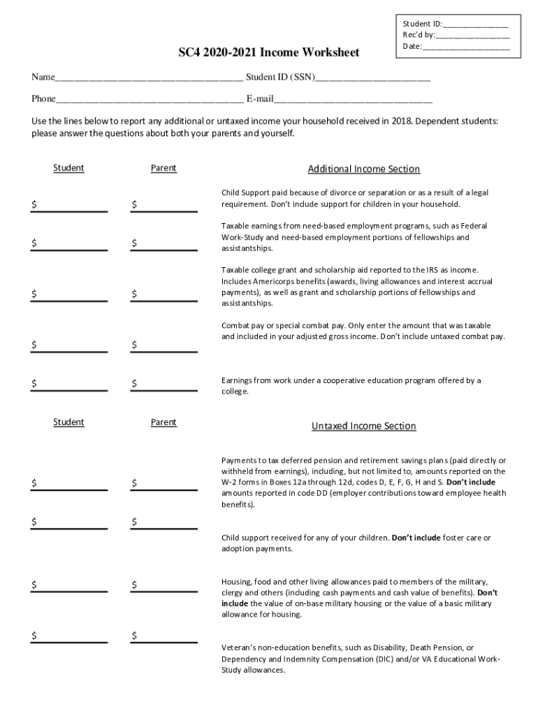 Fillable Online Fillable Online SC4 2019-2020 Income Worksheet Fax ...