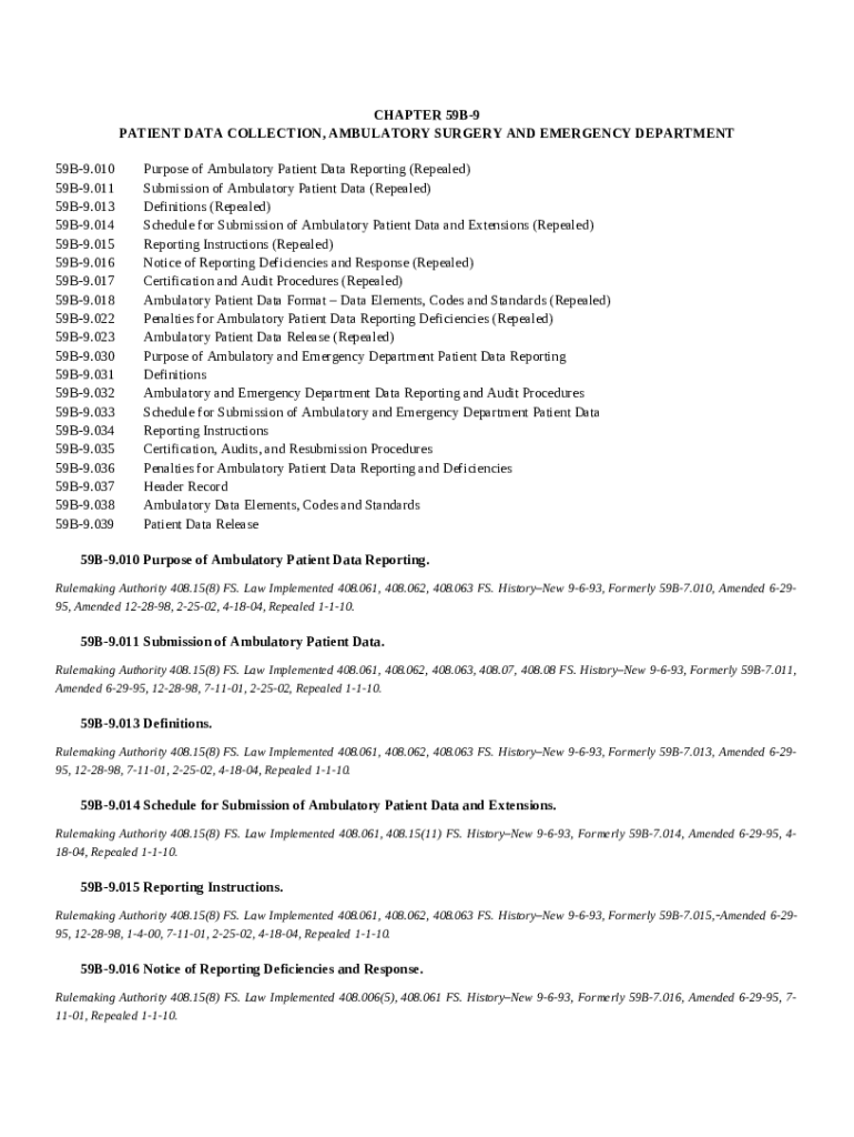CHAPTER 59B-9 PATIENT DATA COLLECTION, AMBULATORY SURGERY ... Doc ...