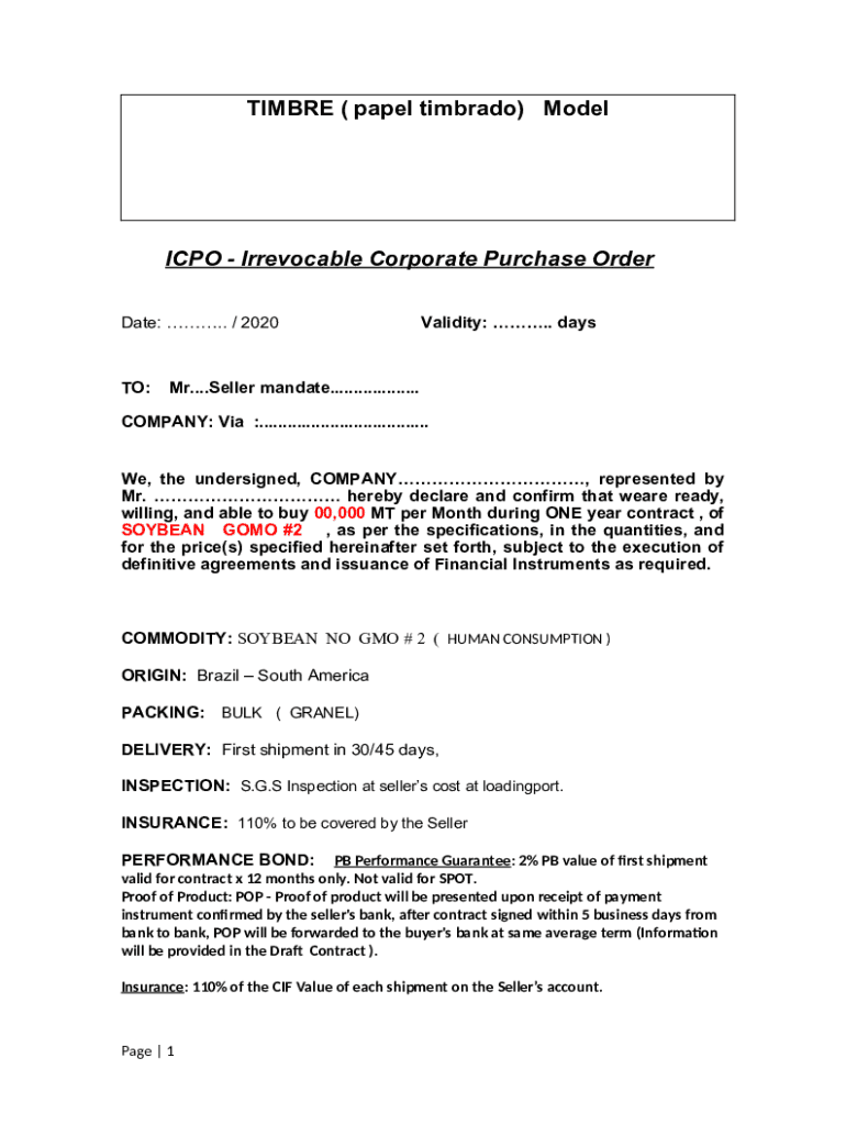 Fillable Online LETTER OF INTENT / IRREVOCABLE PURCHASE ORDER DATE: Fax ...