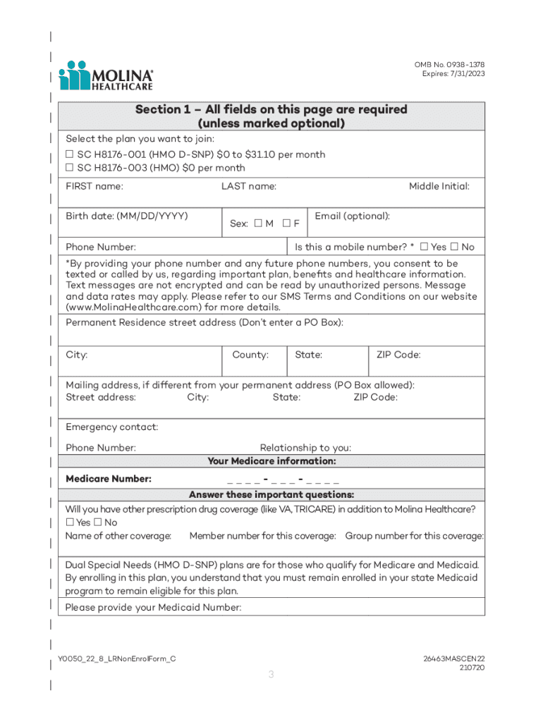 Fillable Online Molina Medicare Molina Healthcare of SC Medicare Fax ...