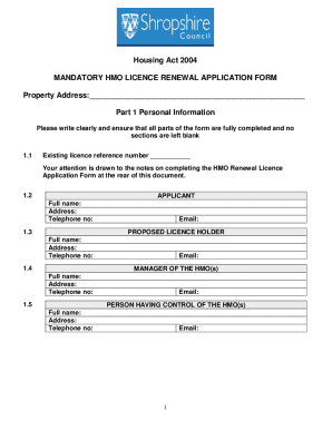 Fillable Online Housing Act 2004 MANDATORY HMO LICENCE APPLICATION FORM ...