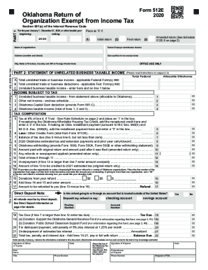 Fillable Online 2020 Form 512-E Oklahoma Return of Organization Exempt ...