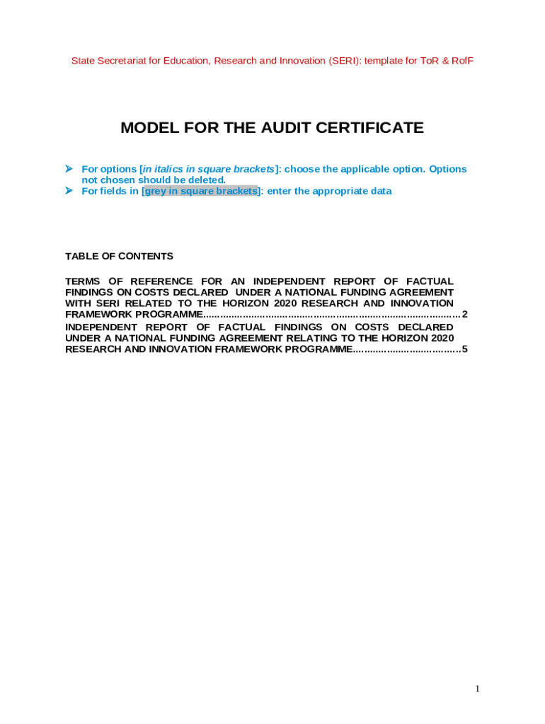ANNEX VII MODEL TERMS OF REFERENCE FOR THE CERTIFICATE ON ... Doc ...