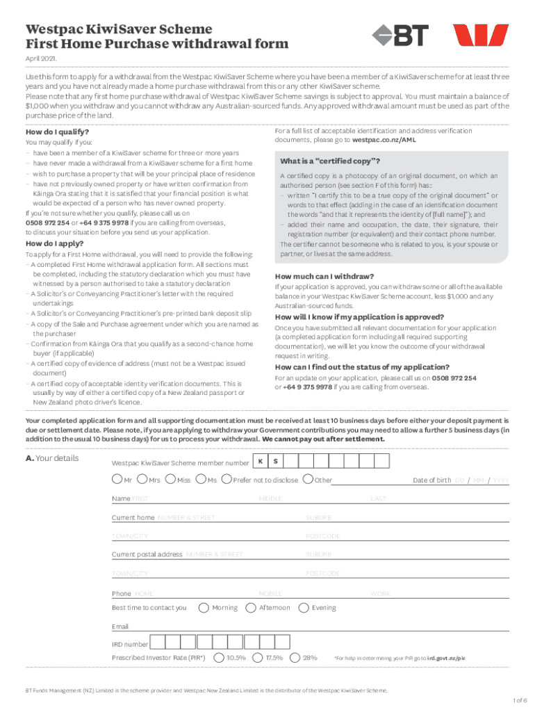 Fillable Online www.westpac.co.nzassetsPersonalWestpac KiwiSaver Scheme ...