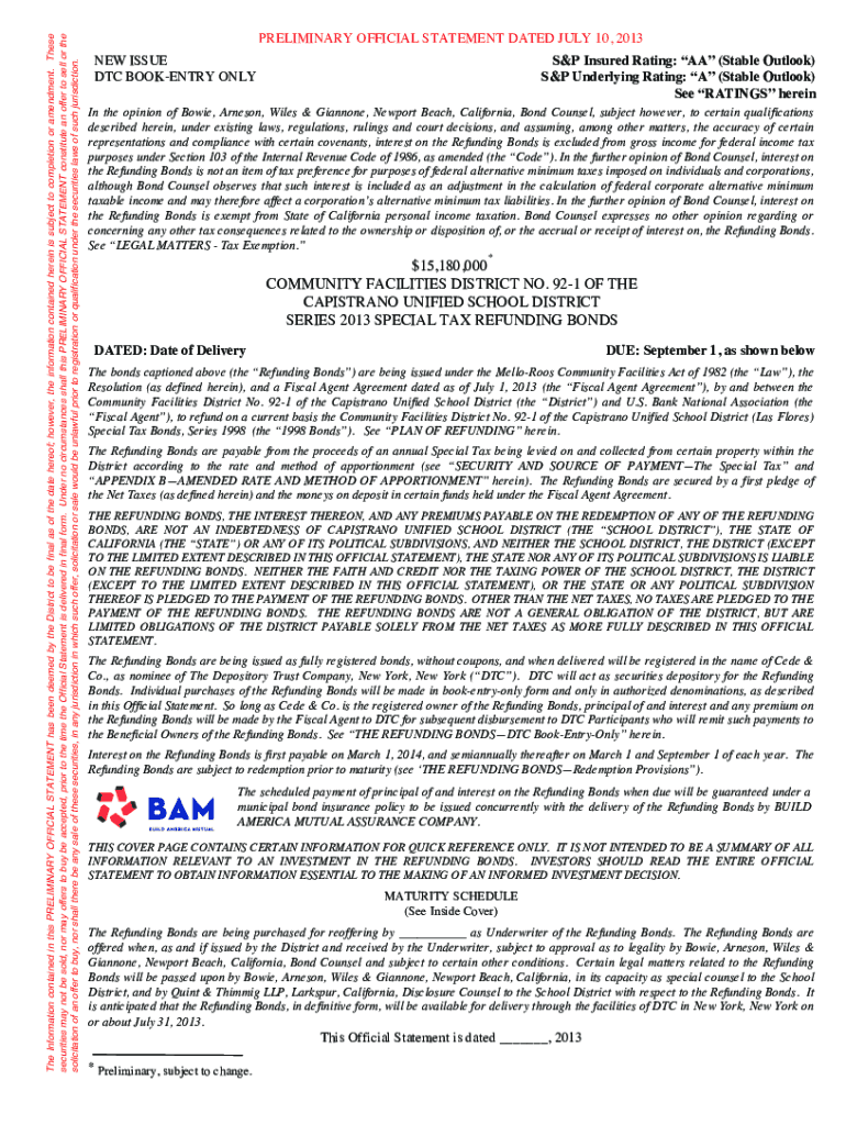 Fillable Online PRELIMINARY OFFICIAL STATEMENT DATED , 2022 NEW ISSUE ...
