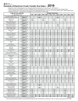 Fillable Online Schedule of Electronic Funds Transfer Due Dates - 2019 ...