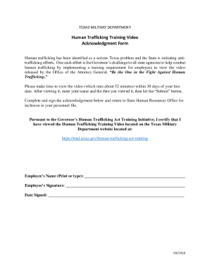 Fillable Online Human Trafficking Training Video Acknowledgment Form ...