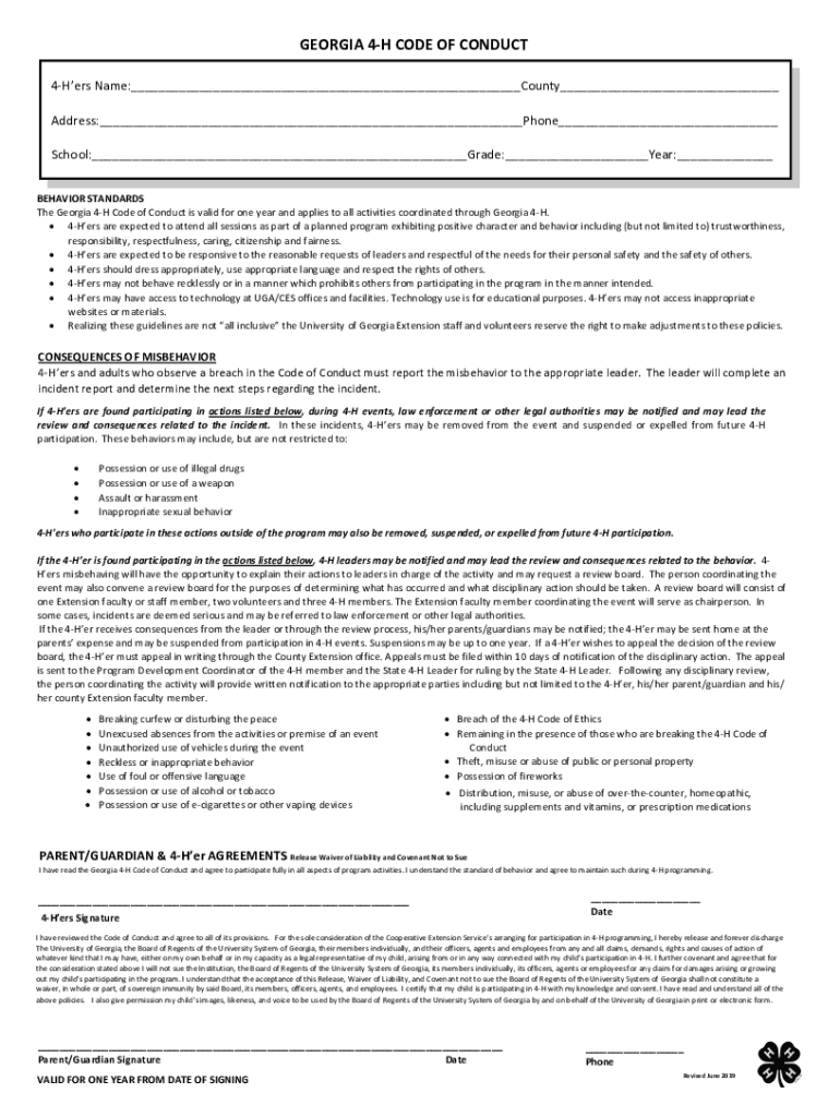 Fillable Online 4-H Enrollment Form - University of Georgia Fax Email ...
