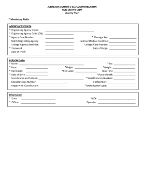 Fillable Online JOHNSTON COUNTY E-911 COMMUNICATION NCIC ENTRY FORM ...