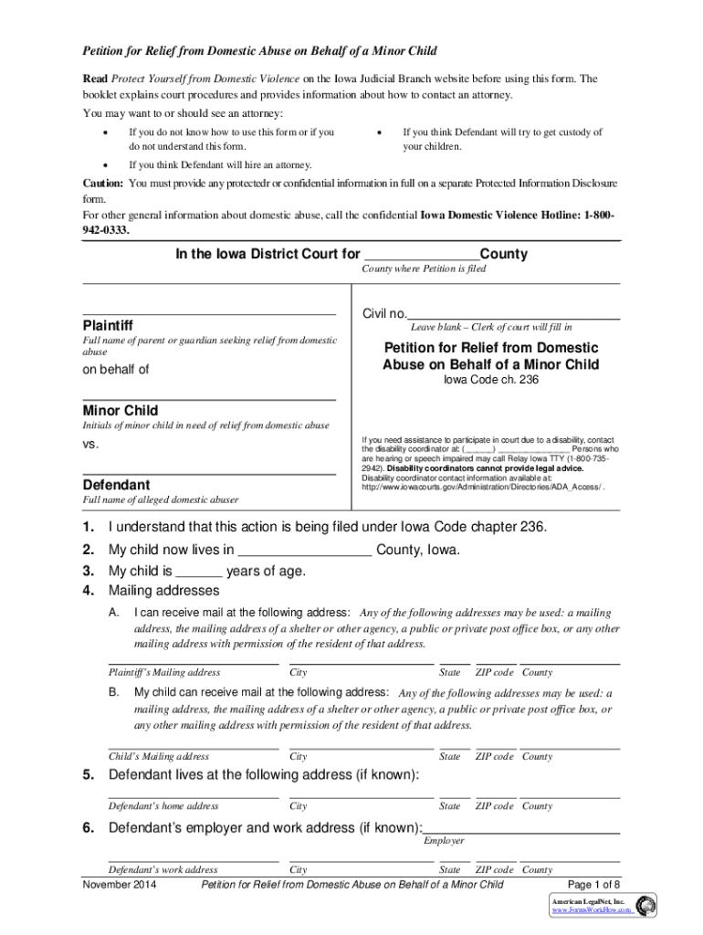 Fillable Online Petition for Relief from Domestic Abuse - Iowa Judicial ...
