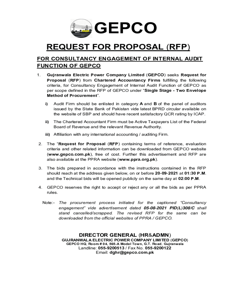 Fillable Online (Revised) RFP for Consultancy Engagement of Internal ...
