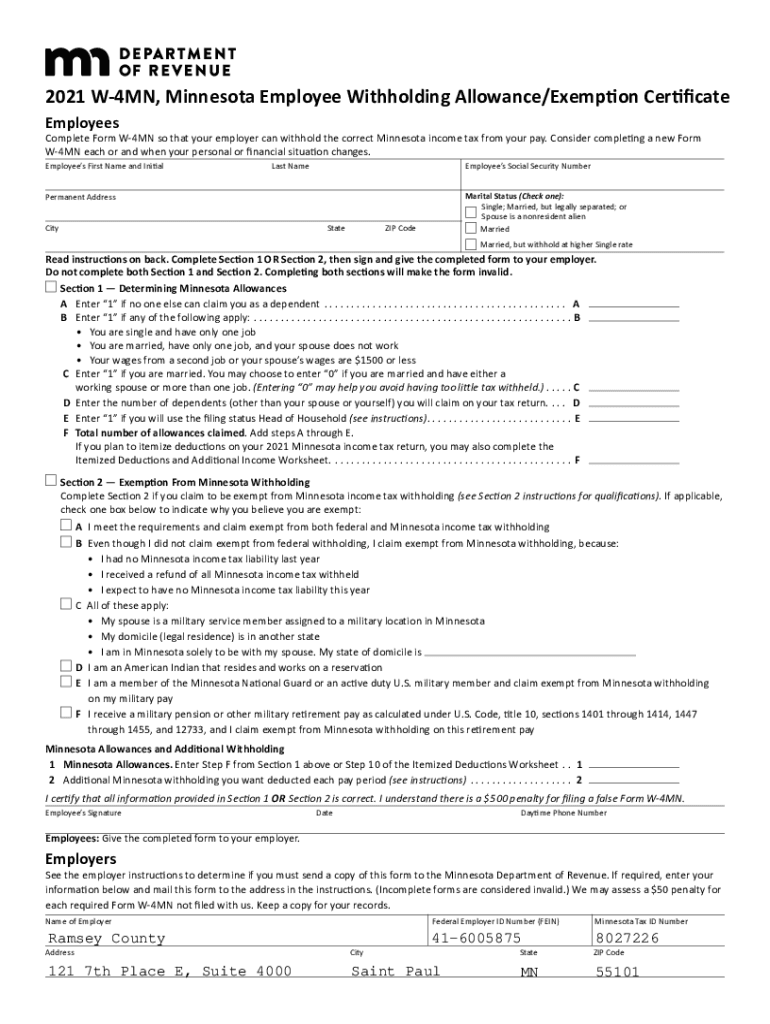 Fillable Online Minnesota Form W-4MN (Minnesota Employee Withholding ...