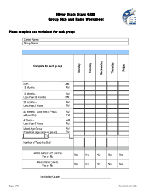 Fillable Online doe nv Silver State Stars QRIS Group Size and Ratio ...