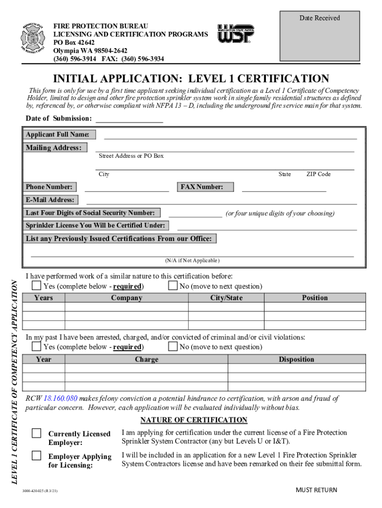 Fillable Online Certificate of Competency Application - Level 1 (3/21 ...