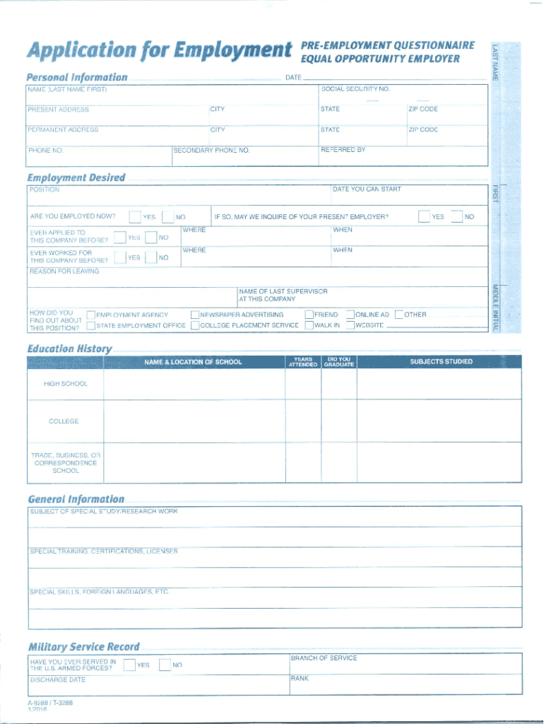 Fillable Online paisanoservice.comformsNon DOT - EmploymentApplication ...