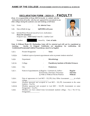 Fillable Online Fillable Online DECLARATION FORM : 2018-19 - FACULTY ...