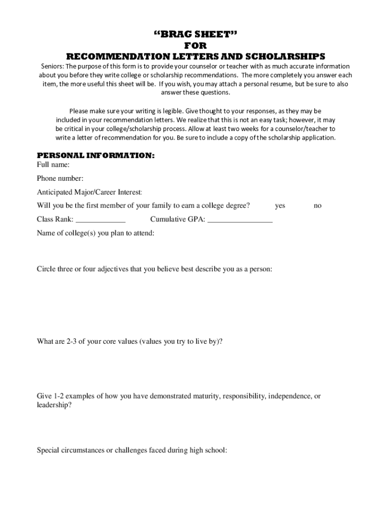 Fillable Online Brag Sheet.pdf Fax Email Print - pdfFiller